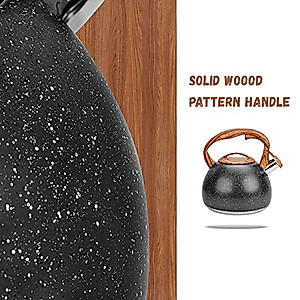 Foedo Tea Kettle, 2.7 Quart Whistling Tea Kettle Stovetop, Tea Pots for Stove Top Food Grade Stainless Steel with Wood Pattern Handle, Grey Teapot