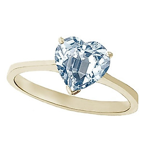 Tommaso Design Genuine Aquamarine Heart Shape 8mm Solitaire Engagement Ring 14 kt White Gold Size 5
