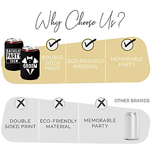 Groom and Bachelor Party Crew Squad Bachelor Party Can Coolers, Set of 12 White and Black Beer Can Coolies, Perfect Bachelor Party Decorations and as Grooms Men Gifts