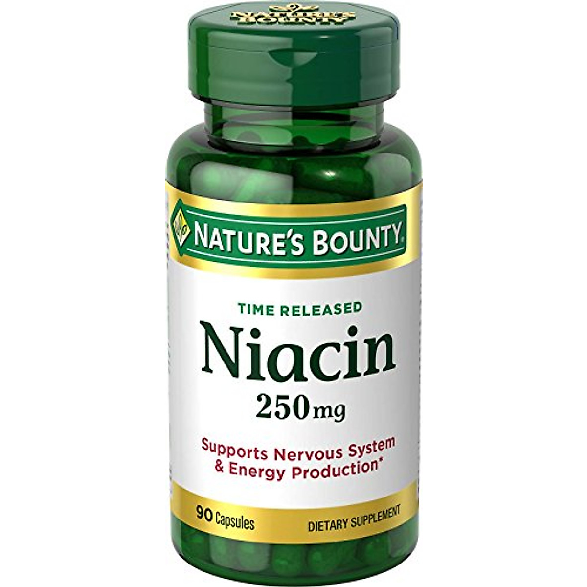 Nature's Bounty Niacin Pills and Supplement, Supports Nervous System and Cellular Energy Production, 250mg, 90 Capsules