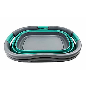 SAMMART 40L (10.5 gallon) Collapsible Plastic Laundry Basket - Foldable Pop Up Storage Container/Organizer - Portable Washing Tub - Space Saving Hamper/Basket (Purplish Blue + Turquoise Blue)