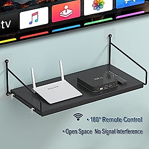 Vimqual Floating Shelf for AV Device/Projector/Cable Boxes/WiFi Router, Wall Mounted Display Ledges for Storage Plants, Wood Wall Shelves for Bedroom, Living Room, Bathroom, Kitchen (Black)