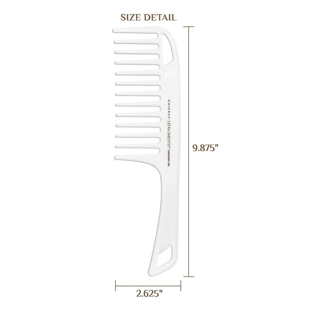 Cricket Ultra Smooth Coconut Detangler Comb – Infused with Coconut Oil & Keratin for Frizz-Free Shine, Ideal for Wet & Dry Hair, Extended Handle for Thick, Long, Curly Hair
