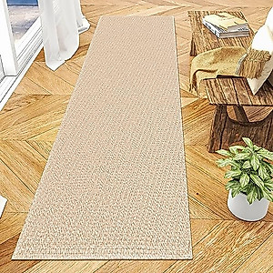 KOZYFLY Boho Runners for Hallways 2x6 ft Washable Hall Carpet Runner Non Slip Kitchen Rug Beige Cotton Entryway Runner Rugs Throw Bedside Rugs for Indoor Hallway Bedroom Kitchen