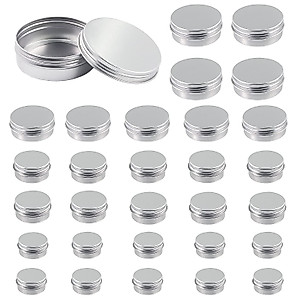 Keadic 30 Pack 1/2 Oz 1 Oz 2 Oz 4 Oz Aluminum Tins Jar with Lids Assortment Set, Silver Screw Top Lids Round Tin Cans Refillable Container Bottle Storage Tins for Candles Spices Lip Balm