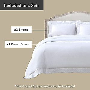 Hotel Collection Hira Sateen Duvet Cover Set, 100% Long Staple Certified Giza Egyptian Cotton, Cool, Breathable, Natural, Sustainable, Diamond Embroidery, Duvet Cover & 2 Shams (White, King/Cal King)