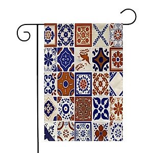 Double-sided garden flag Ceramic Moroccan Mexican Talavera Tiles Outdoor Flag Garden Flag Yard Outdoor Decoration （12×18in）.