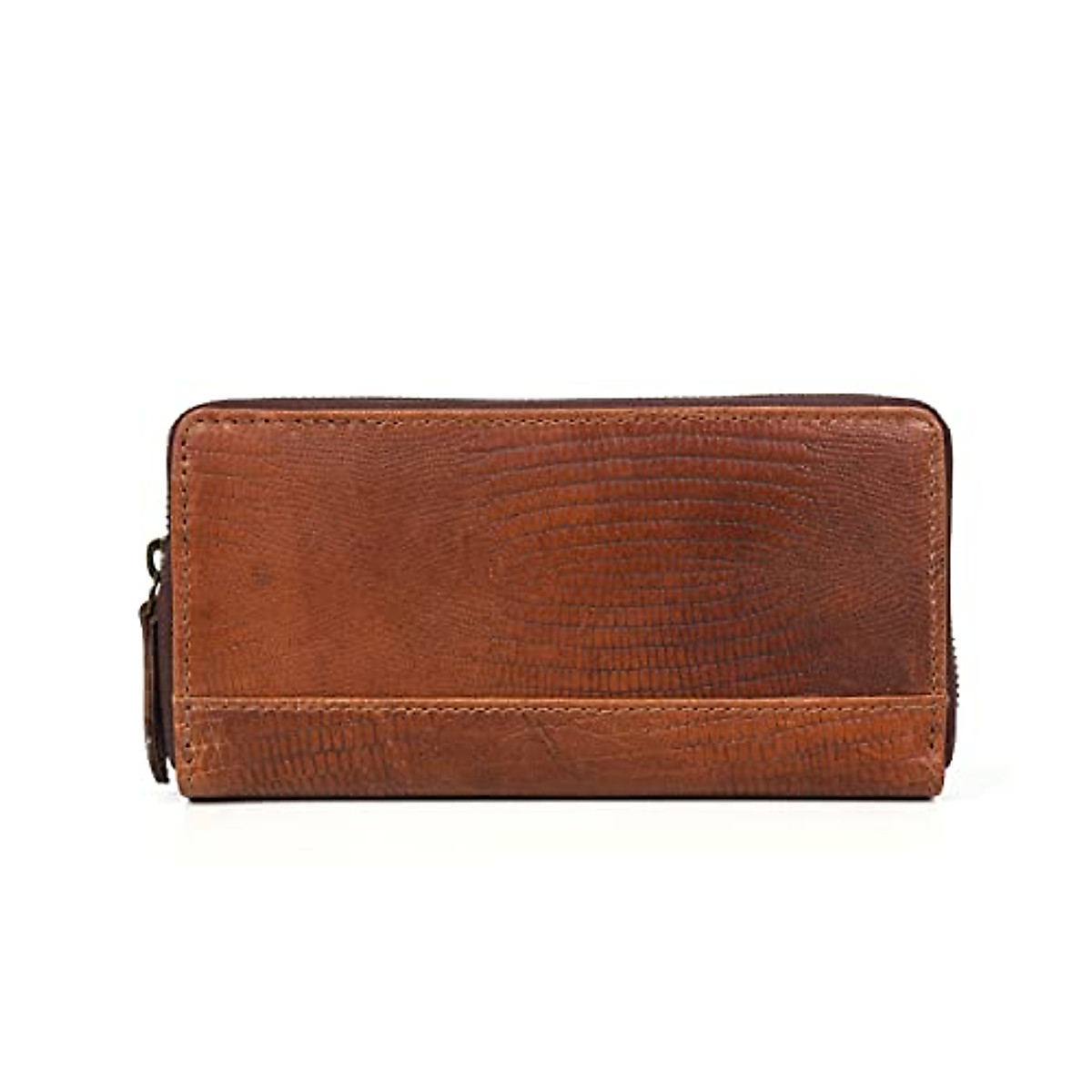 Aaron Leather Goods Women's RFID Blocking Large Capacity Leather Wallet Zip Around Phone Clutch Large Travel Purse Wristlet (Walnut)