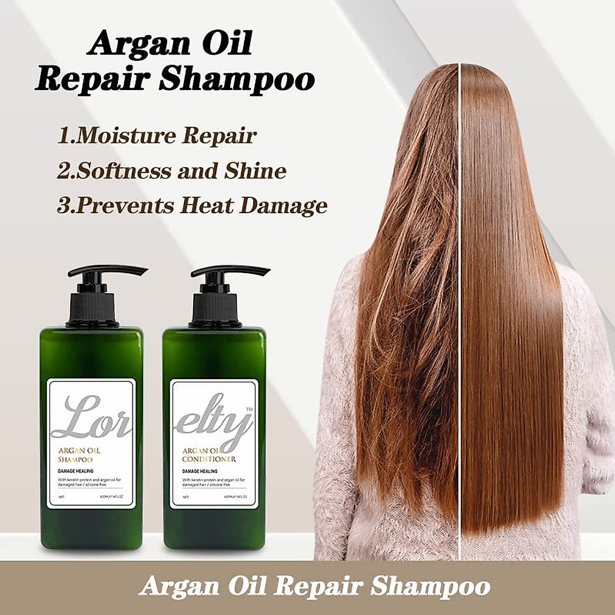 LORELTY Argan Oil shampoo and conditioner set for dry damaged hair treatment for damaged hair repair -for All Hair Types & Color Treated Hair, Men and Women