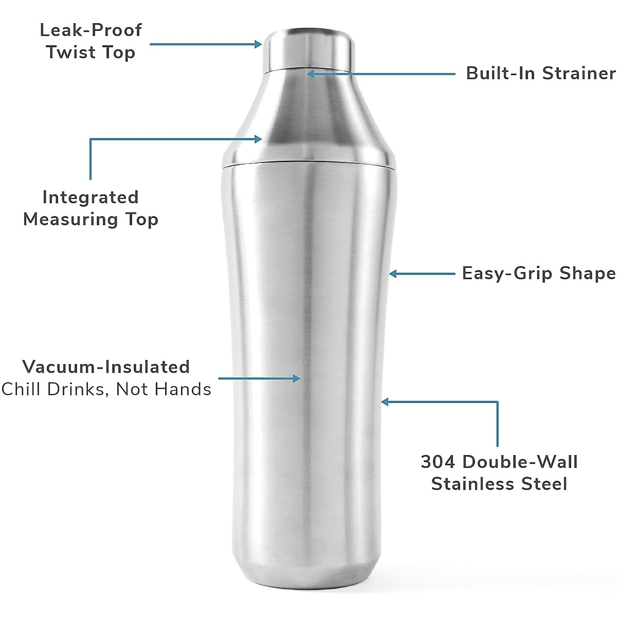 Elevated Craft Hybrid Cocktail Shaker + Hybrid Cocktail Glass - Home Bar Essential Bundle - Premium Vaccum Insulated Cocktail & Steel Base with Removable Glass Insert, Innovative Measuring System