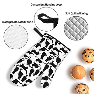 Black Cat Oven Mitts and Pot Holders Set of 4 Washable Heat Resistant Kitchen Gloves Waterproof Oven Gloves and Hot Pads for Cooking Grilling BBQ Baking