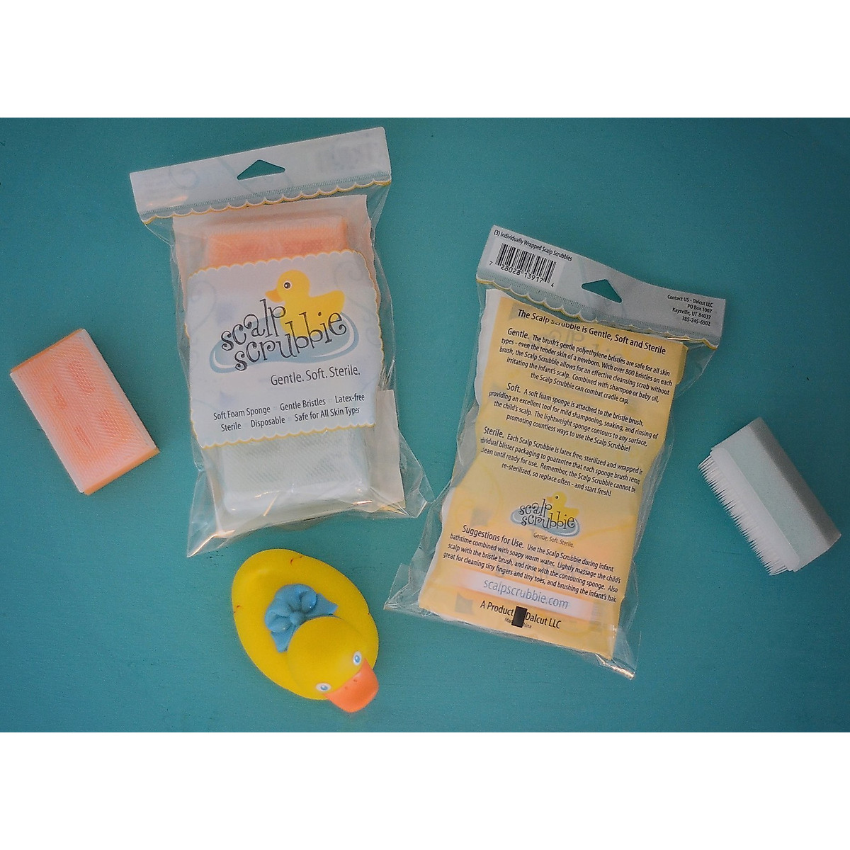 Scalp Scrubbie Cradle Cap Brush - 3-pk - Sterile and Safe - 2 in 1, Baby Brush and Sponge | For Cradle Cap Treatment and Baby Bath Time