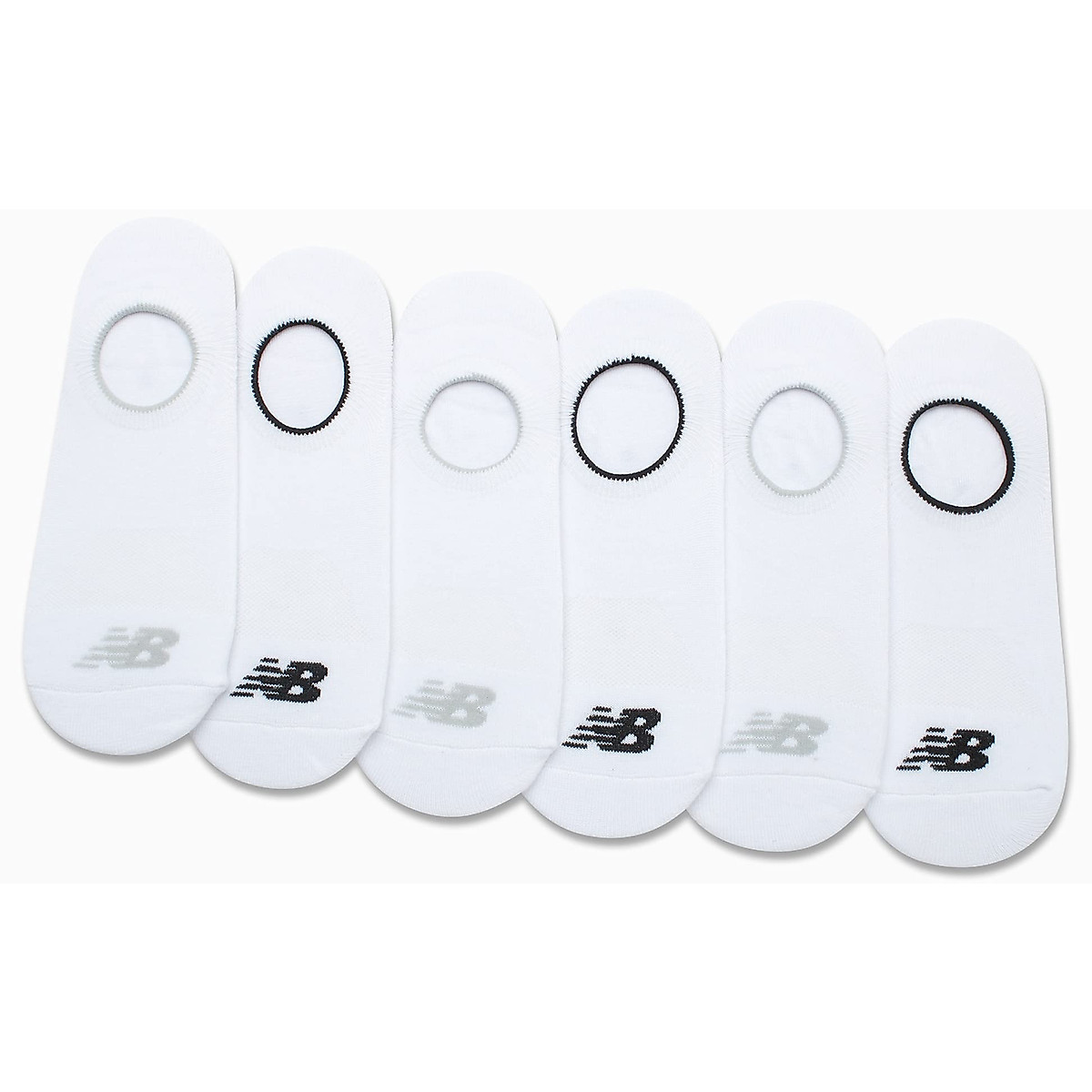 New Balance Women's Invisible No Show Non-Slip Liner Socks (6 Pack), Size 4-10, Solid White