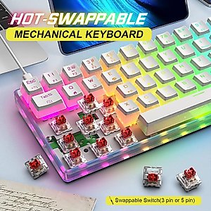 MAGIC-REFINER MK21 60% Mechanical Keyboard,Hot Swappable Outemu Red Switch,19 RGB Backlit Wired Compact Gaming Keyboard with Pudding Keycaps,Driver/Software Supports for PC Xbox one PS4 PS5