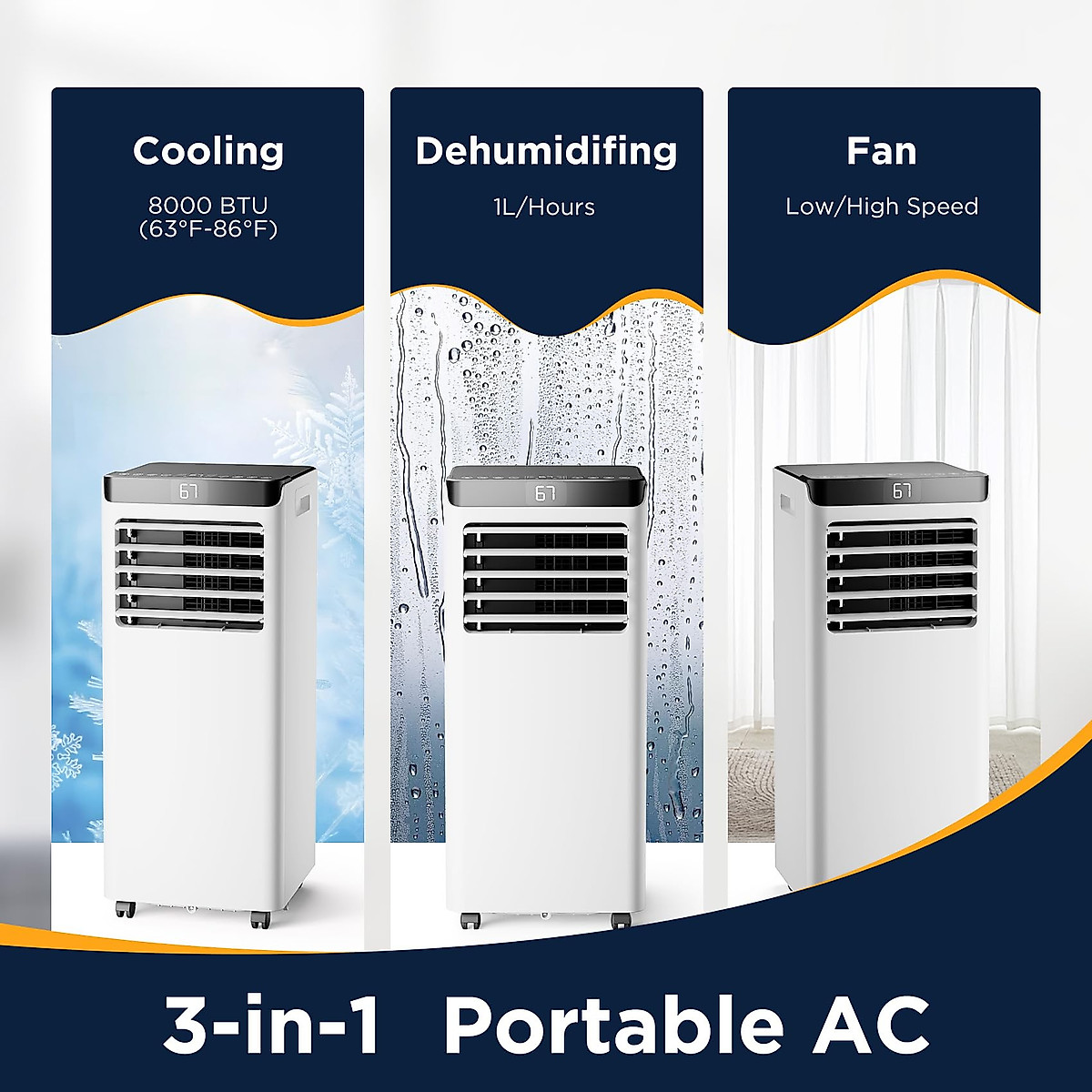 Pulemela 8,000 BTU Portable Air Conditioner for Room Up to 350 Sq.Ft,Portable AC Unit with 3 Modes,Remote Control with Installation Kit