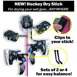 Wraparound Hockey Dry Stick Portable Equipment Drying Rack - Attaches to Hockey Sticks | Multipurpose Clothing Bags Sports Gear Drying System (2-Pack)