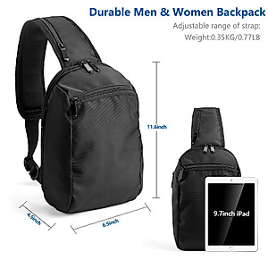 Sling Crossbody Bag Pack for Men and Women, Lightweight Shoulder Bag, Black One Strap Backpack, Small Side Bags for Hiking, Camping, and Commuting.