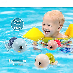 MARPPY Toddler Bath Toys, 3 Swimming Bath Toys Turtles and 1 Fishing Net, Wind - Up Bath Toy, Bathtub Toys and Pool Toys for Toddlers Kids, Boys and Girls, Age 2 3 4 5 Year Old