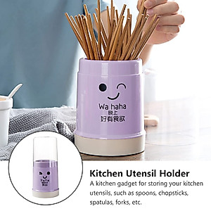SOLUSTRE Kitchen Utensils Chopsticks Holder with Lid Cutlery Storage Holder Spoon Straw Basket Kitchen Tableware Organizer for Kitchen Countertop Purple 2pcs