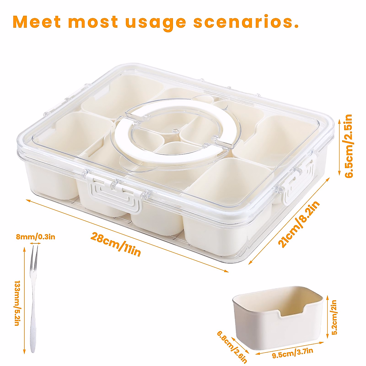 Uideyvi 2PCS Divided Serving box With Lid and Handle, Snack Containers With Dividers and Lids, Candy, Spices, Fruits (With 10 Fruit Forks), Snacks Storage Containers, Convenient to Carry Out.