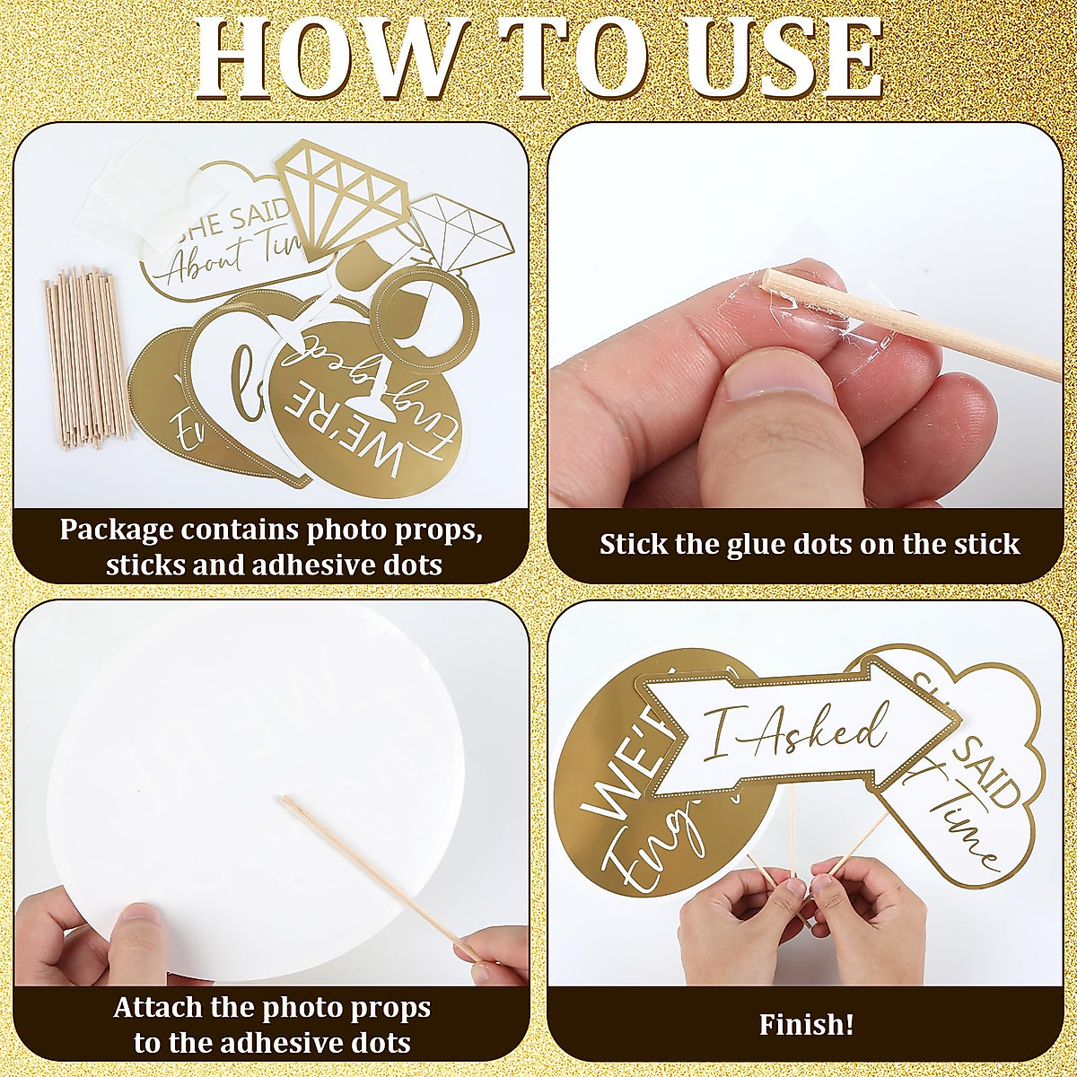 ojustbeok 40Pcs Engagement Party Decorations Gold Engagement Photo Booth Props We are Engaged Photo Props Decorations for Wedding Reception Bridal Shower Ceremony Party Supplies Favors