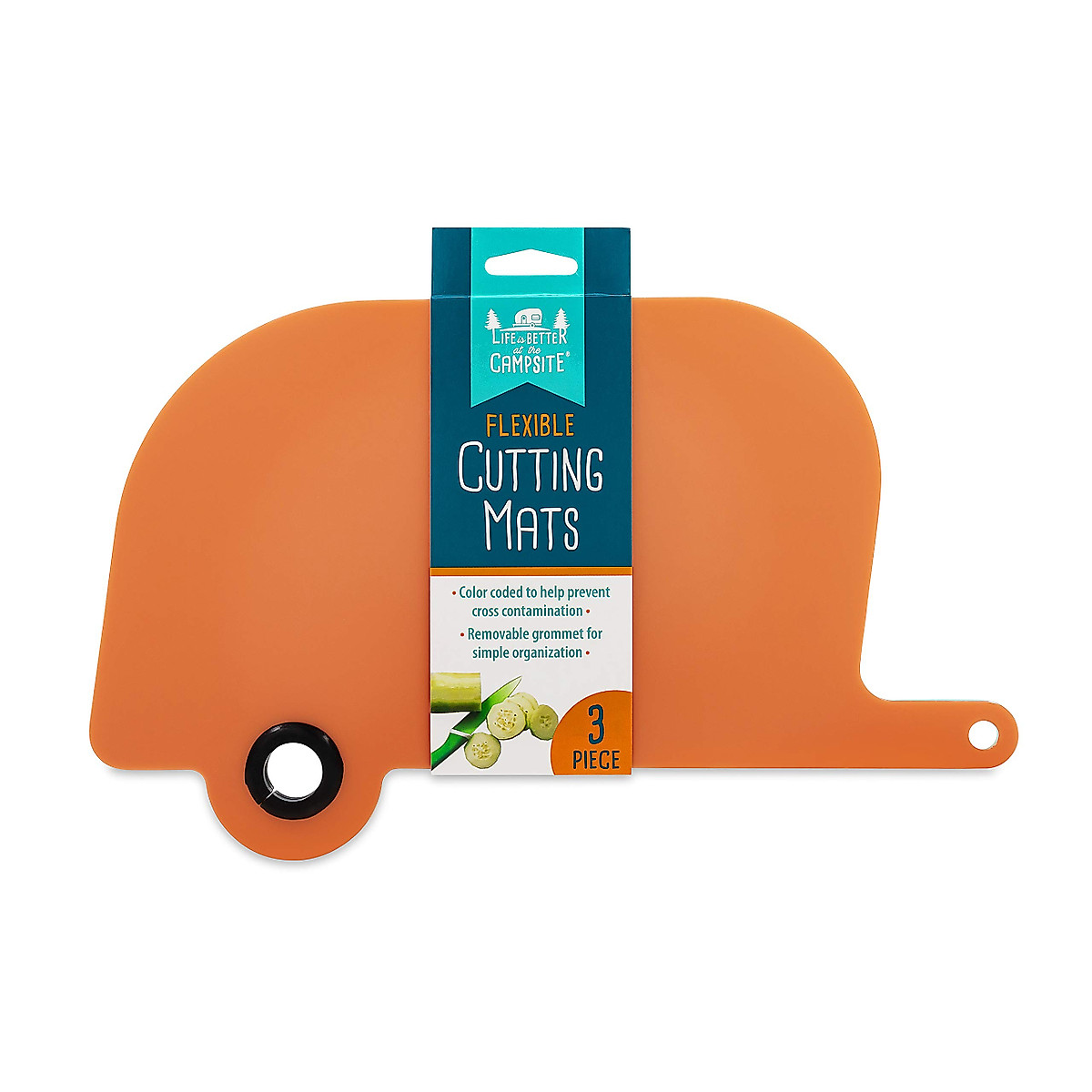 Camco Life is Better at The Campsite Flexible RV Shaped Cutting Mat Set - Prevents Food Cross Contamination with (3) Color Coded Cutting Mats - Dishwasher Safe (43771)