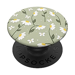 Cute Daisy Flower Aesthetic Floral Botanical Sage Green PopSockets Swappable PopGrip