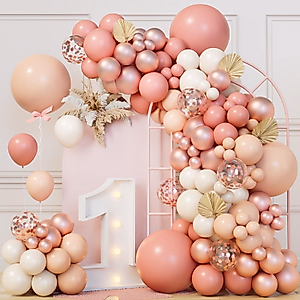 151Pcs Blush Pink Balloons Garland Arch Kit, Retro Dusty Pink Nude Rose Gold Ivory White Confetti Latex Balloons for Girls Baby Shower Garden Tea Party Bachelorette Birthday Wedding Decorations