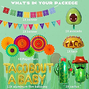 26 PCS Taco Bout a Baby Decoration, Fiesta Baby Shower Decorations Include Taco Bout a Baby Balloons Paper Fans Fiesta Banner Cactus Avocado Foil Balloons for Taco Bout a Baby Shower Decorations