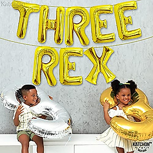 KatchOn, Huge Gold Three Rex Balloons - 16 Inch | Gold Three Rex Birthday Party Decorations | 3 Rex Birthday Decorations Boys | Three Rex Birthday Decorations Boys | Dinosaur Birthday Decorations