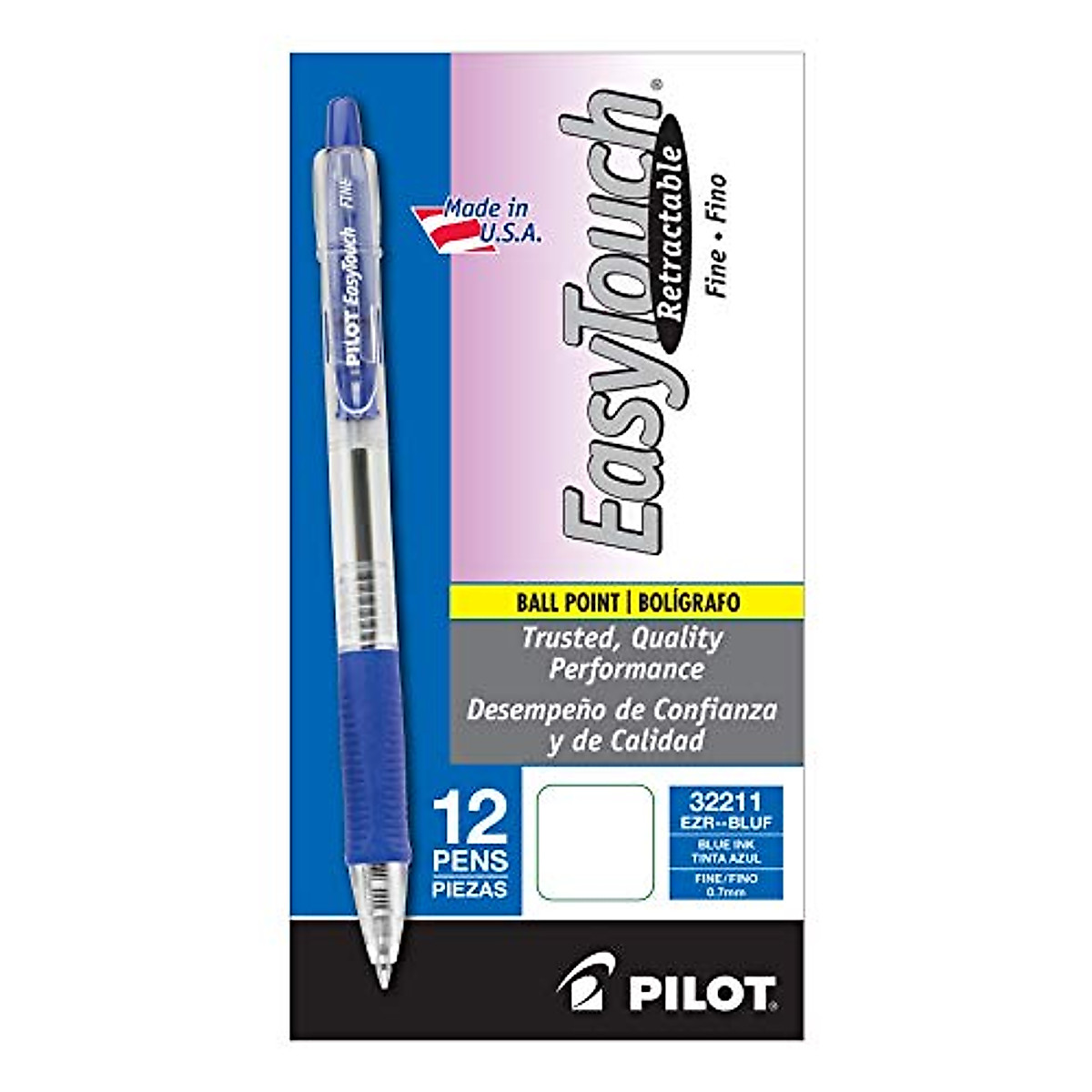 PILOT EasyTouch Refillable & Retractable Ballpoint Pens, Fine Point, Blue Ink, 12-Pack (32211)
