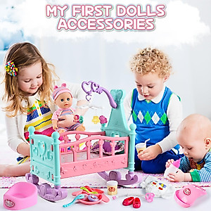 deAO Baby Doll Set with Crib Bed High Chair Stroller Baby Doll Accessories 20 Pieces Play Set Birthday for Girls Boys Kids