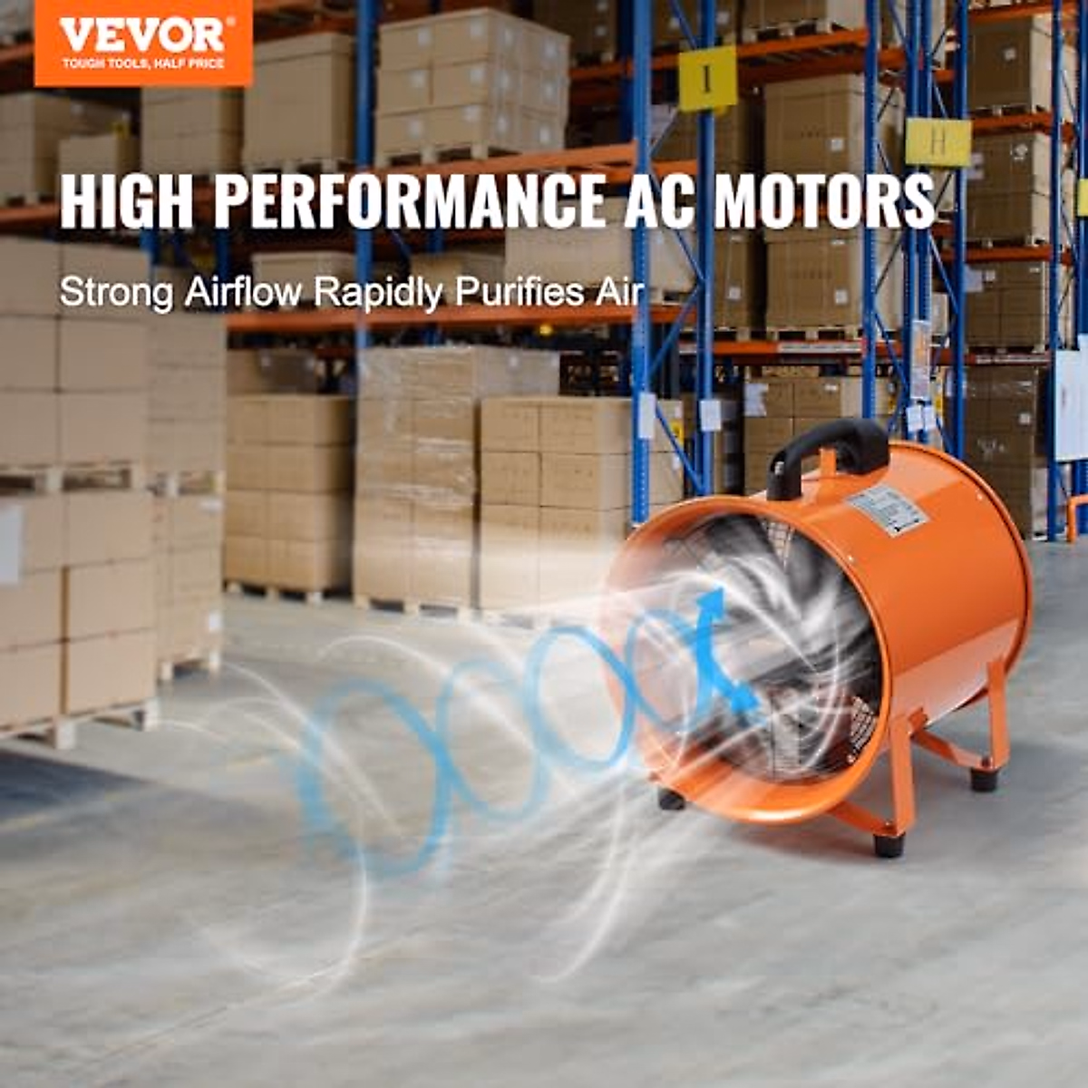 VEVOR Industrial Portable Air Blower Ventilator with Hose, 3198CFM 12 Inch Heavy Duty Tube Exhaust Fan with 33ft Flexible Duct, 585W High Velocity Air Mover for Extraction and Ventilation