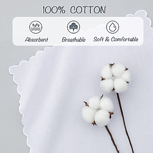 GB Women's 100% White Cotton Handkerchiefs with Wavy Edge for Embroidery and Tie Dye 12 Pieces