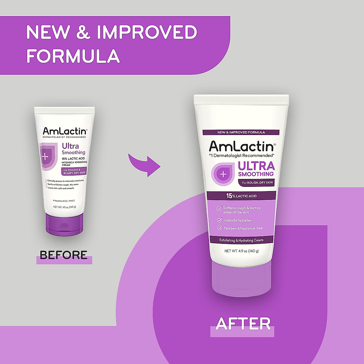 AmLactin Ultra Smoothing - 4.9 oz Body & Hand Cream with 15% Lactic Acid - Exfoliator and Moisturizer for Rough and Bumpy Dry Skin (Packaging May Vary)