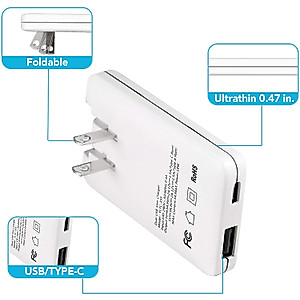 Dual Flat Wall Charger, Fast 30W Flat USB Wall Plug, 2 in 1 Foldable Slim USB C Wall Charger for USB Type-C & Type-A Devices, iPhone 15 14 13 12 Pro Max, iPad, Airpods, Samsung Galaxy and More
