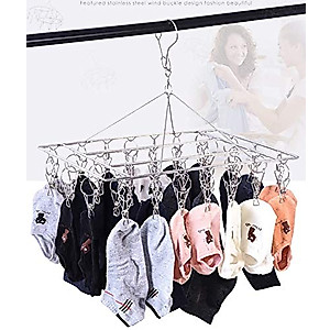 2 Pack Stainless Steel Sock Drying Rack with 72 Clips, Swivel Wind-Proof Hook Clothes Hanger Dryer for Sock, Underwear, Bra, Laundry Accessories