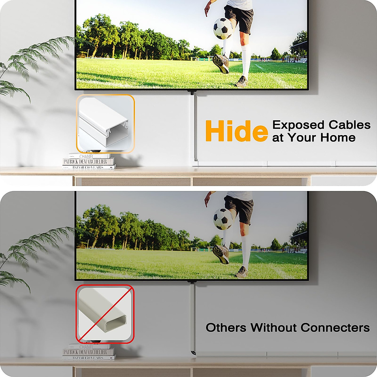 Cord Cover Raceway Kit, 157in Cable Cover Channel, Paintable Cord Concealer System , Cord Wires Hider, Hiding Wall Mount TV Powers Cords in Home Office, 10X L15.7in X W0.95in X H0.55in, White