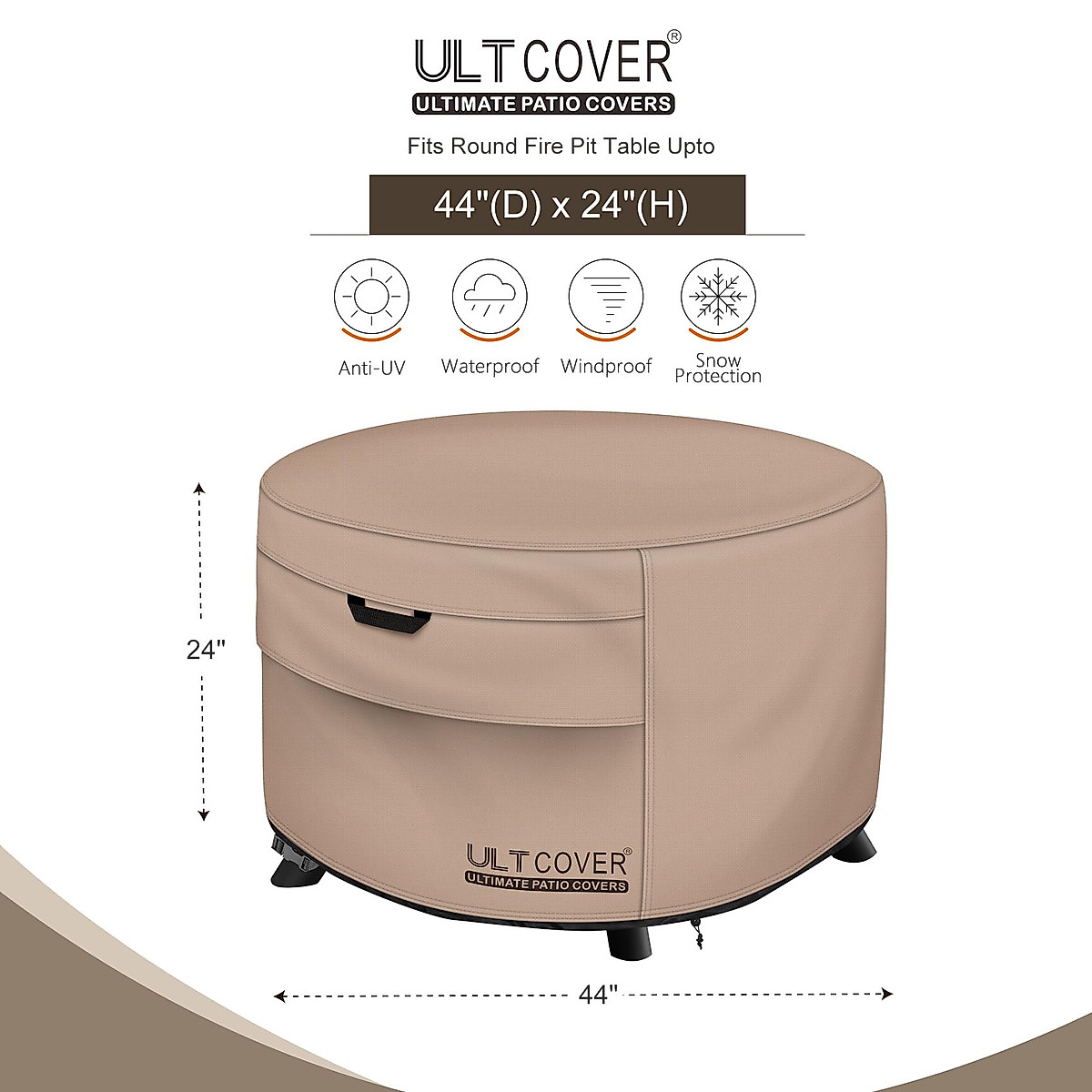 ULTCOVER Patio Fire Pit Table Cover Round 44 inch Outdoor Waterproof Fire Bowl Cover