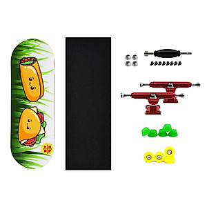 Teak Tuning 32mm Pro Fingerboard Heat Transfer Graphic Complete - Fully Assembled with Pro Level Parts - Pro Shaped Wood Deck (34x97mm), UltraSpin Wheels, Prodigy Trucks - Happy Tacos