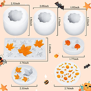 7 Pcs Pumpkin Candle Molds, Halloween Silicone Mold for DIY Craft Making Decoration Supplies, Thanksgiving Maple Mold and Ghost Mold for Candle, Chocolate, Candy, Clay, Soap, Butter Crafting Projects
