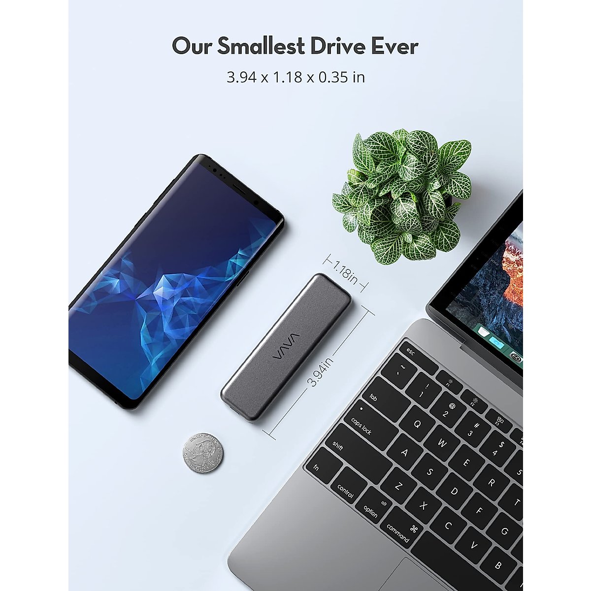 VAVA Portable External SSD Pro, 512GB Hard Drive with 540MB/S Data Transfer, NAND Flash, USB 3.1 Gen 2 Interface, ATA Lock, Mini USB C Solid State Drive