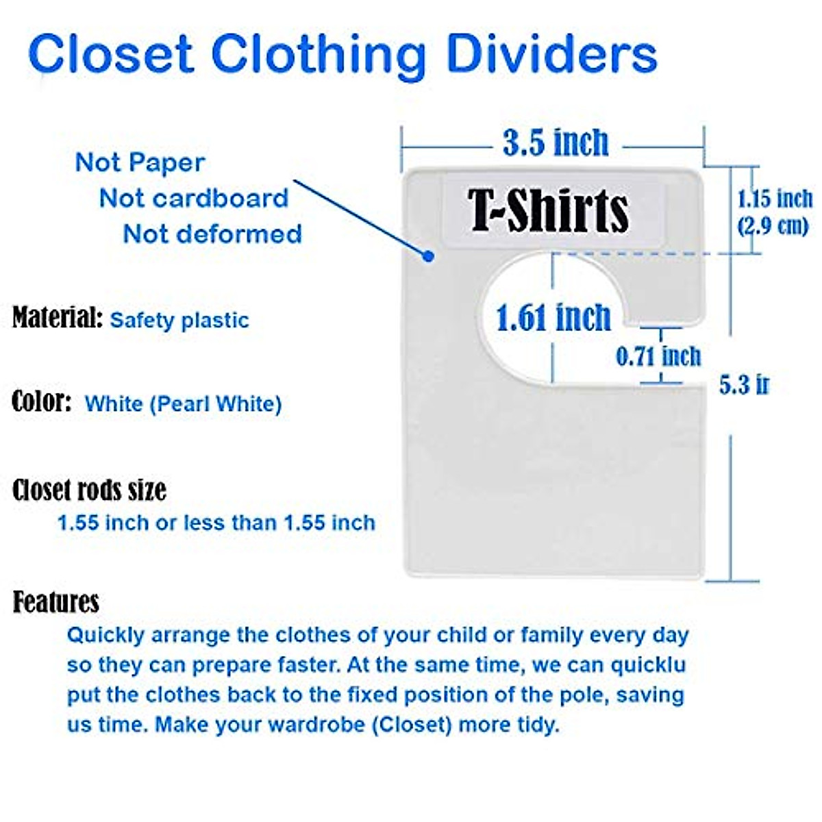 TraGoods 16 Pack White Clothing Rack Size Dividers Plus 60 Labels (1 Inch) and 16 Large Blank Labels, Large Rectangular Clothing Closet Dividers (Pearl White)