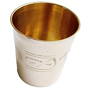PARIJAT HANDICRAFT Handmade Pure Brass Small Glass Pooja Golden Glass/Tumbler for Serving & Drinking Purpose, Decorative Showpiece 2 Inch