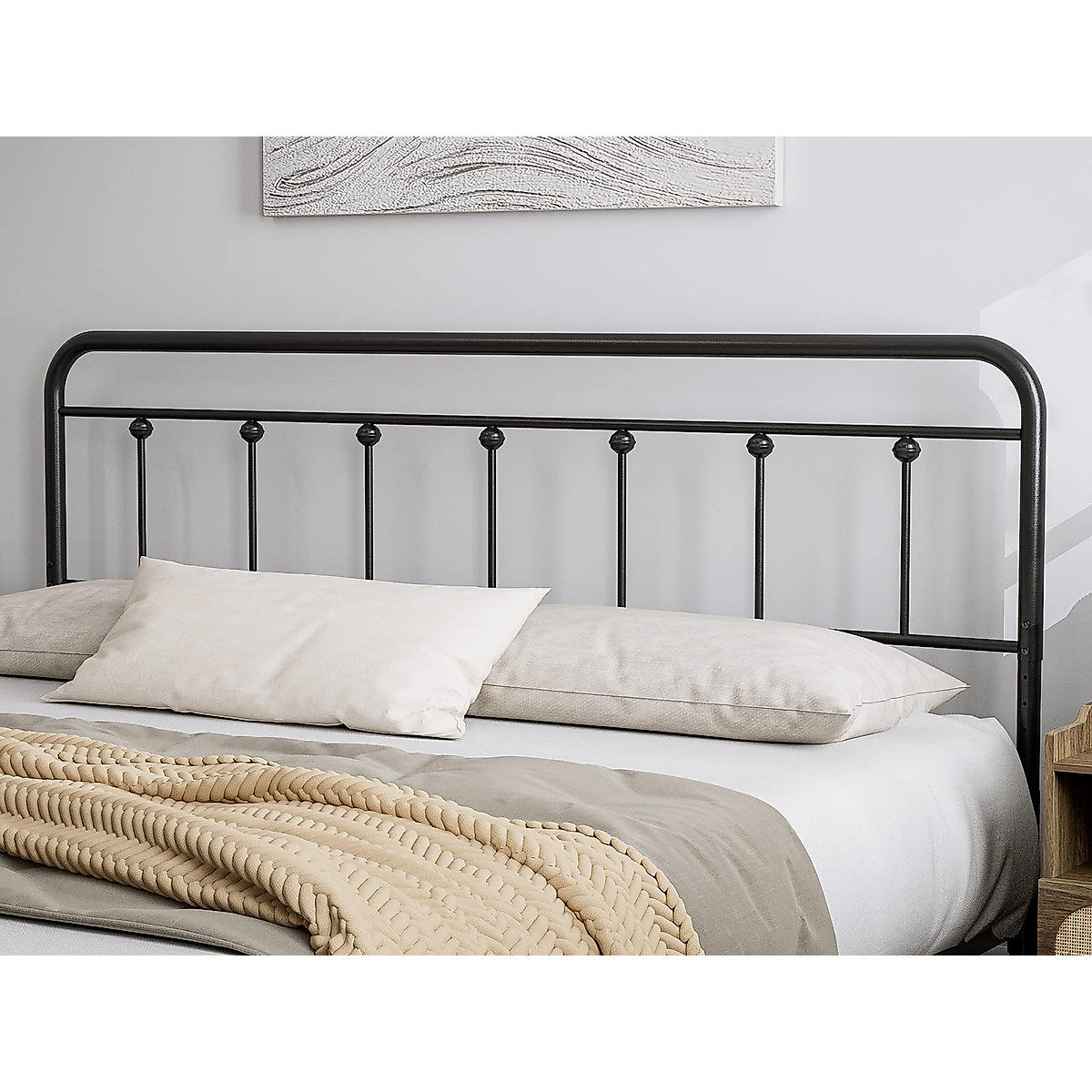 AOVSA Victorian Metal King Size Headboard, Adjustable Height, Curved Steel King Headboard Only, Easy Assembly, Attach Frame, Farmhouse Style, Black