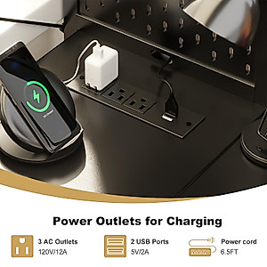 L Shaped Gaming Desk with 2 Fabric Drawers - Reversible Computer Desk with Power Outlet & LED Lights, 48" Corner Desk with Monitor Stand & Storage Shelves, Office Study Table with Pegboard, Pink