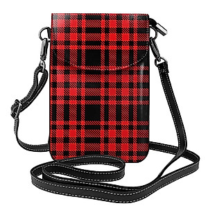 Aiyoolee Luxury PU Leather Phone Bags, Soft Small Crossbody Shoulder Bag for Women Girl, Roomy Cell Phone Wallet Lightweight Card Holder Bag Tartan Plaid Red