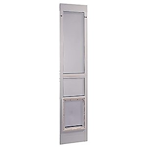 Ideal Pet Products Modular ALUMINUM Pet Patio Door with Single Pane Glass and Clear Flexible Flap. Fits up to 1” Aluminum Patio track width ONLY, Extra Large, White