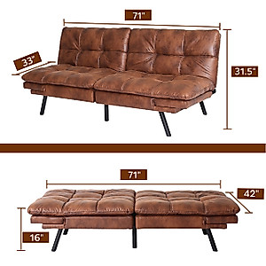 CH CHARME HOUSE Bed Convertible futon Couch with Adjustable Backrest, Modern Sleeper Sofa for Office Living Bedroom and Sitting Room, Brown