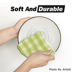 Artoid Mode Buffalo Plaid Shamrock St. Patrick's Day Kitchen Towels Dish Towels, 18x26 Inch Holiday Lucky Charm Decoration Hand Towels Set of 4